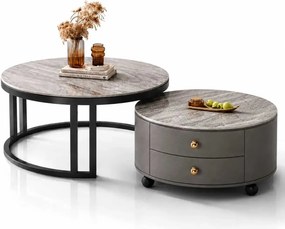LuxuryForm DESIGN Konferenční stolek ORION 70 × 70 / 50 × 50 cm – šedý / šedý mramor (set 2 ks)