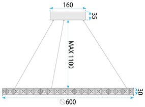 Toolight Závěsné LED osvětlení Crystal LE1 MS010-CP 59 cm chrom