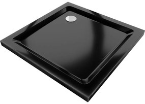 Mexen Flat čtvercová vanička do sprchového kout slim 100 x 100 cm, Černá, sifon Chromovaná - 40701010