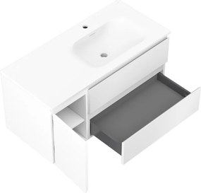 Mexen Orio, koupelnová skříňka 100 cm s pravým umyvadlem Vela, 2S, 1D, bílá matná, 91A13-10047-3-BBFFFF01-W23P01