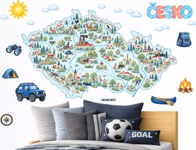 Mapa Česko pro kluky dětské samolepky na zeď arch 212 x 122 cm