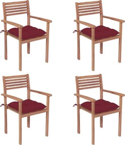 vidaXL Zahradní židle 4 ks podušky masivní teak [3062304] Barva: vínová červená