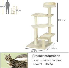 Škrabadlo PawHut stabilní do 10 kg Kočičí strom se sisalovými sloupky a schůdky pro domácí mazlíčky Béžová 50 x 50 x 100 cm pro milovníky koček | Aos…