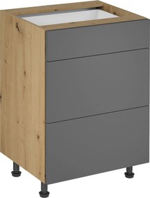 Spodní skříňka, dub artisan / šedý mat, LANGEN D60S3 P