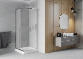 Mexen Rio, čtvercový sprchový kout s posuvnými dveřmi 70 x 70 cm, 5mm sklo námraza, chromový profil + bílá vysoká sprchová vanička Rio, 860-070-070-01-30-4510