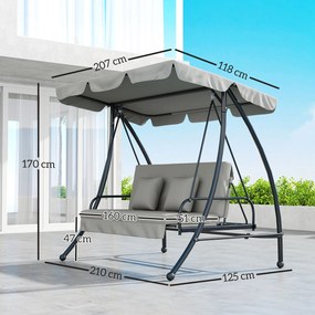 Outsunny Hollywoodská houpačka Zahradní houpačka Houpací lavice s funkcí polohování, 3 místa, kov+polyester, bílá, 209 x 114 x 170 cm | Aosom