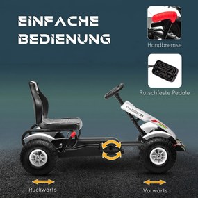 HOMCOM Pedálový Go-Kart pro děti od 5 let – dětské pedálové auto s nastavitelným sedadlem, gumovými pneumatikami a ruční brzdou pro chlapce a dívky, …