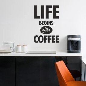 Samolepky na zeď - Life begins after coffee Barva: Šedá tmavá, Velikost: 30x45 cm