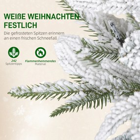 HOMCOM Umělý vánoční stromek, vzhled pokrytý sněhem, 100 LED, 8 režimů, plast