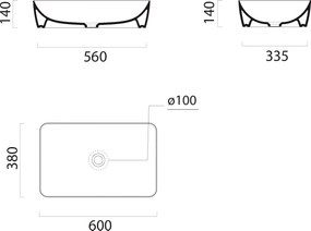 GSI, SAND keramické umyvadlo na desku 60x38 cm, bílá ExtraGlaze, 903611