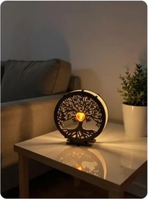 Li-Go "Strom života s podsvíceným achátovým srdcem" dřevěná lampa, černá s patinou  20x22cm