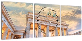 Obraz - Braniborská brána, Berlín, Německo (s hodinami) (90x30 cm)
