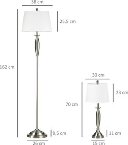 HOMCOM 3-dílná sada stojací lampa a 2 stolní lampy E27 stříbrná a bílá pro obývací pokoj ložnici moderní osvětlení | Aosom.de