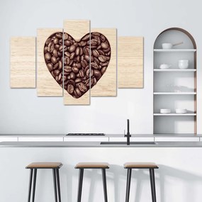 Gario Obraz na plátně Srdce z kávových zrn - 5 dílný Rozměry: 100 x 70 cm