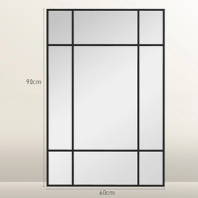 HOMCOM Obdélníkové nástěnné zrcadlo 90x60 cm s kovovým rámem - Dekorativní zrcadlo do obývacího pokoje, ložnice a předsíně