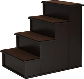 PawHut schody pro psy/kočky s kobercem, pomoc při vstupu, MDF, tmavě hnědá, 40x59x54,2cm| Aosom