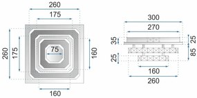 Toolight, LED 24W krystalová stropní lampa čtvercová APP410-C, chromová-zlatá, OSW-65008
