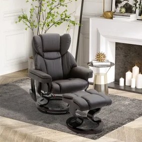 HOMCOM polohovatelné masážní křeslo s podnožkou a funkcí polohování, imitace kůže, hnědá 79x82x101 cm, pohodlné pro relaxaci a wellness