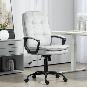 Ergonomická kancelářská židle HOMCOM s opěrkami, výškově nastavitelná otočná židle s houpací funkcí, vzhled lnu, tuftovaná počítačová židle, šedá
