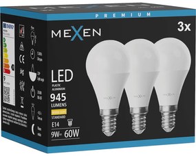 Mexen Nova 3x Žárovka LED E14, G45, 9W, Teplá - 3000K, 945 lm - L101-E14-0930-01x03