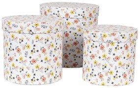 3ks bílý kulatý box s jemnými květy - Ø 19*19 / Ø 17*17 / Ø 15*15 cm