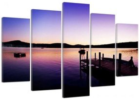 Obraz na plátně pětidílný Most Sunset Purple - 150x100 cm