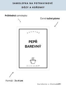 Samolepka na kořenky PEPŘ BAREVNÝ průhledná 3 × 4 cm tučné písmo