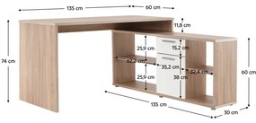 Kondela PC stůl, dub sonoma / bílá, NOE NEW