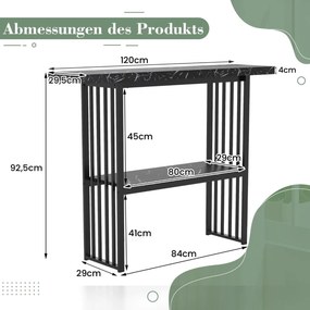 Costway 2 Rovný konzolový stolek s mramorovým vzhledem, úzký s černým kovovým