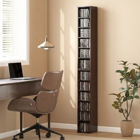 HOMCOM 2dílná sada sloupových regálů, úložný prostor na CD a DVD, 12 přihrádek, 21 x 22,5 x 88,5 cm, kapacita 204 CD, hnědá