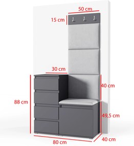 Eka Předsíňová stěna s čalouněnými panely Trinity 36 - Bílá / Tmavá růžová 2323