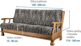 Bielastické potahy UNIVERSO NOVÉ žíhané černobílé trojkřeslo s dřevěnými rukojeťmi (š. 150 - 200 cm)