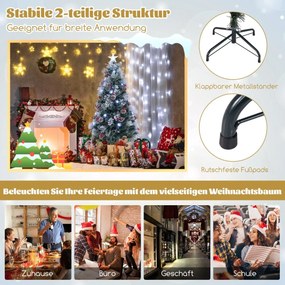 Costway 180 cm umělý vánoční stromek se světly a sněhem a hvězdami