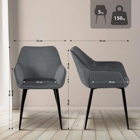 Sada 2 jídelních židlí Luena samet – tmavě šedá