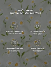 MK Lůžkoviny Bavlněné povlečení Renforcé - Sedmikrásky šedozelené/bílé 140 × 200 cm, 70 x 90 cm