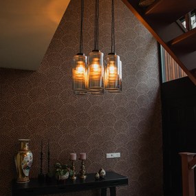 Art Deco závěsné svítidlo černé s kouřovým sklem 7-světlo - Laura