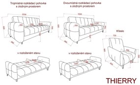 Trojmístná rozkládací pohovka s úložným prostorem Thierry - šedá