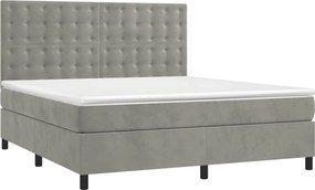 Box spring postel s matrací a LED světle šedá 160x200 cm samet 3136371