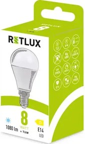 RETLUX RLL 637 G45 E14 mini Globe 8W / 1080 lm / 6500K - denní bílá /