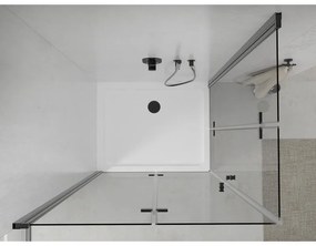 Mexen Lima Duo, sprchový kout s 2-křídlými skládacími dveřmi 90 (dveře) x 80 (dveře) cm, 6mm čiré sklo, černý profil + slim sprchová vanička 5cm bílá s černým sifonem, 856-090-080-70-02