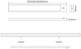 LED svítidlo MANA 2W 130lm 900mAh 233x40x8,8mm bílá teplá