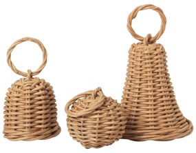 Ferm Living Vánoční ozdoby z ratanu Bell Baubles – set 3 ks, přírodní barva, proutí