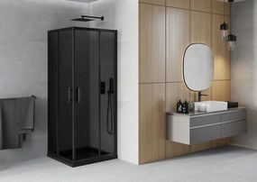 Mexen Rio, čtvercový sprchový kout 90(dveře)x90(dveře)x190 cm, 5mm šedé sklo, černý profil + černá sprchová vanička SLIM, 860-090-090-70-40-4070B