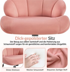 Kancelářská židle Yaheetech – růžová, 60 cm (šířka) × 60 cm (hloubka) × 76,5 cm – 86 cm (266901824875)