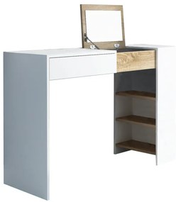 Bílý toaletní stolek / psací stůl s dekorem dub sonoma ELIS