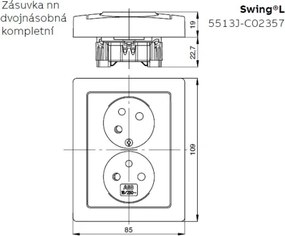 ABB Swing L dvojzásuvka jasně bílá/světle šedá 5513J-C02357 B1S1 s clonkami