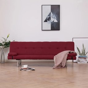 vidaXL 282191 Marketos Sofa Bed with Two Pillows Wine Red Polyester