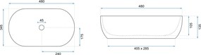 Rea Amelia Marmo Shiny, keramické umyvadlo na desku 480x345x135 mm, imitace kamene, REA-U8001