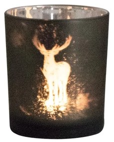 Skleněný svícen s motivem jelena S - Ø 7,3*8cm