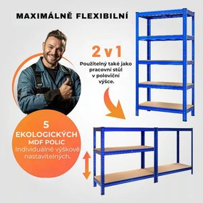 Regál s vysokou nosností HEAVY, max. 875kg, 90x40x180cm, modrá Monzana